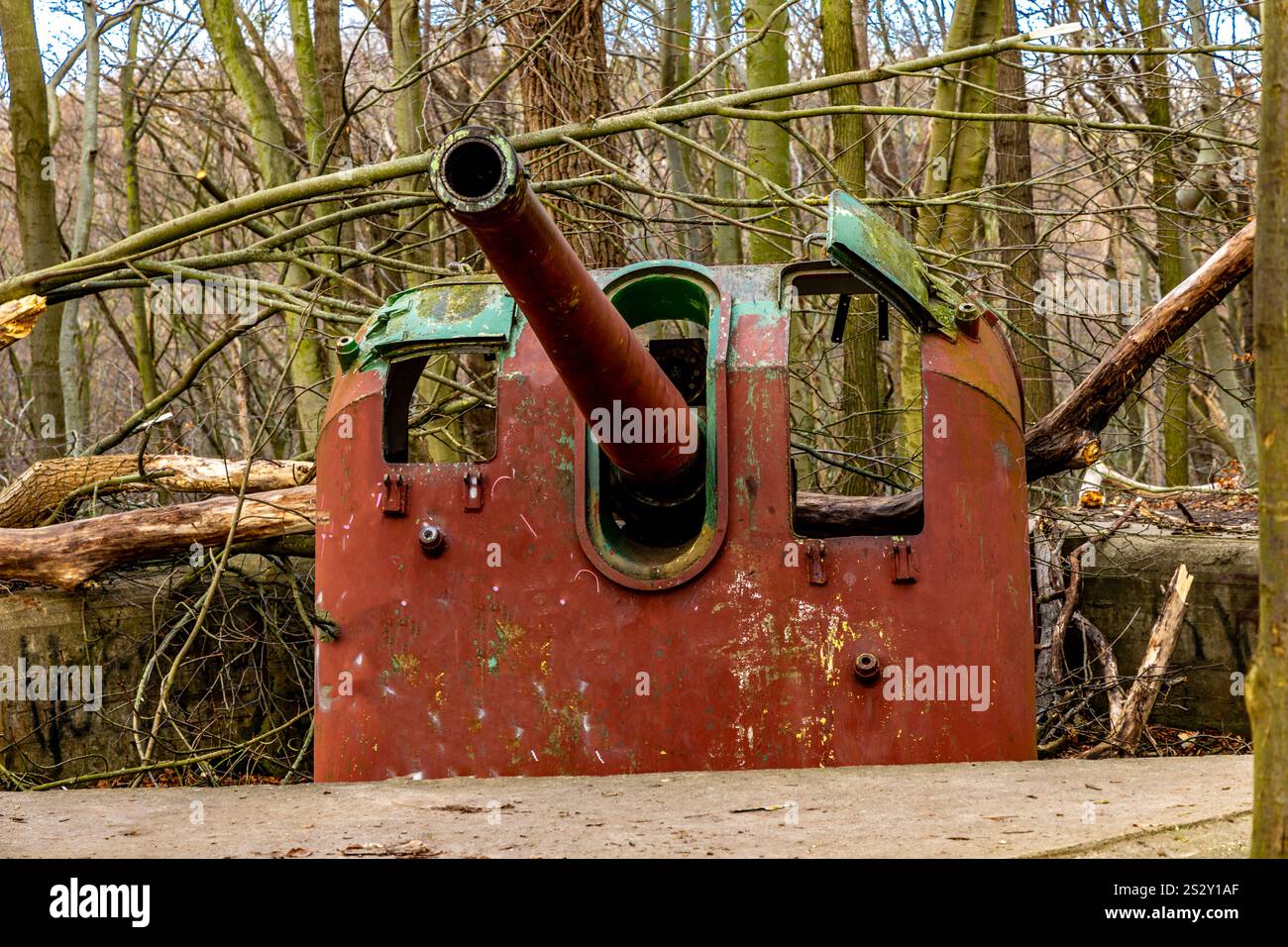 Fire pits in the forest on the coast in Gdynia, military monuments ...