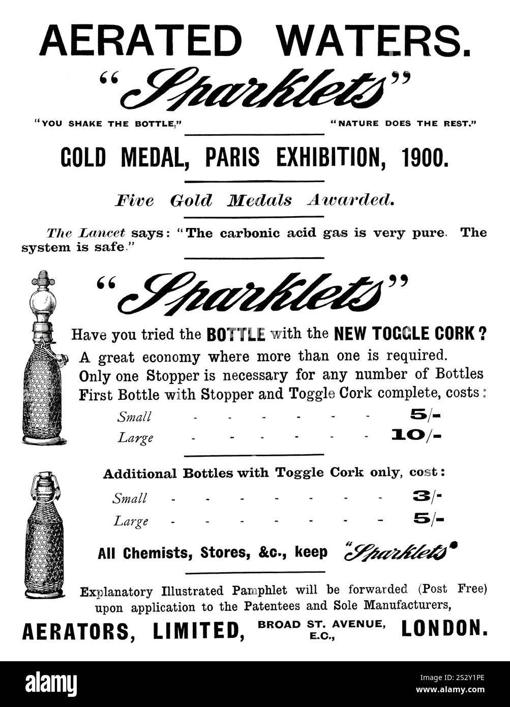 1900 British advertisement for Sparklets water aerators Stock Photo - Alamy