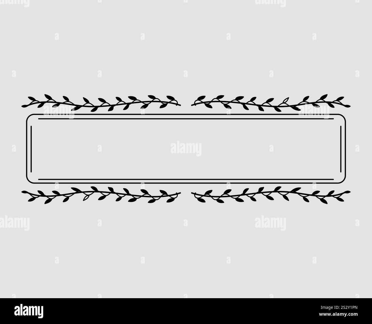 Rectangular horizontal doodle branch frame with round leaves.Vector ...