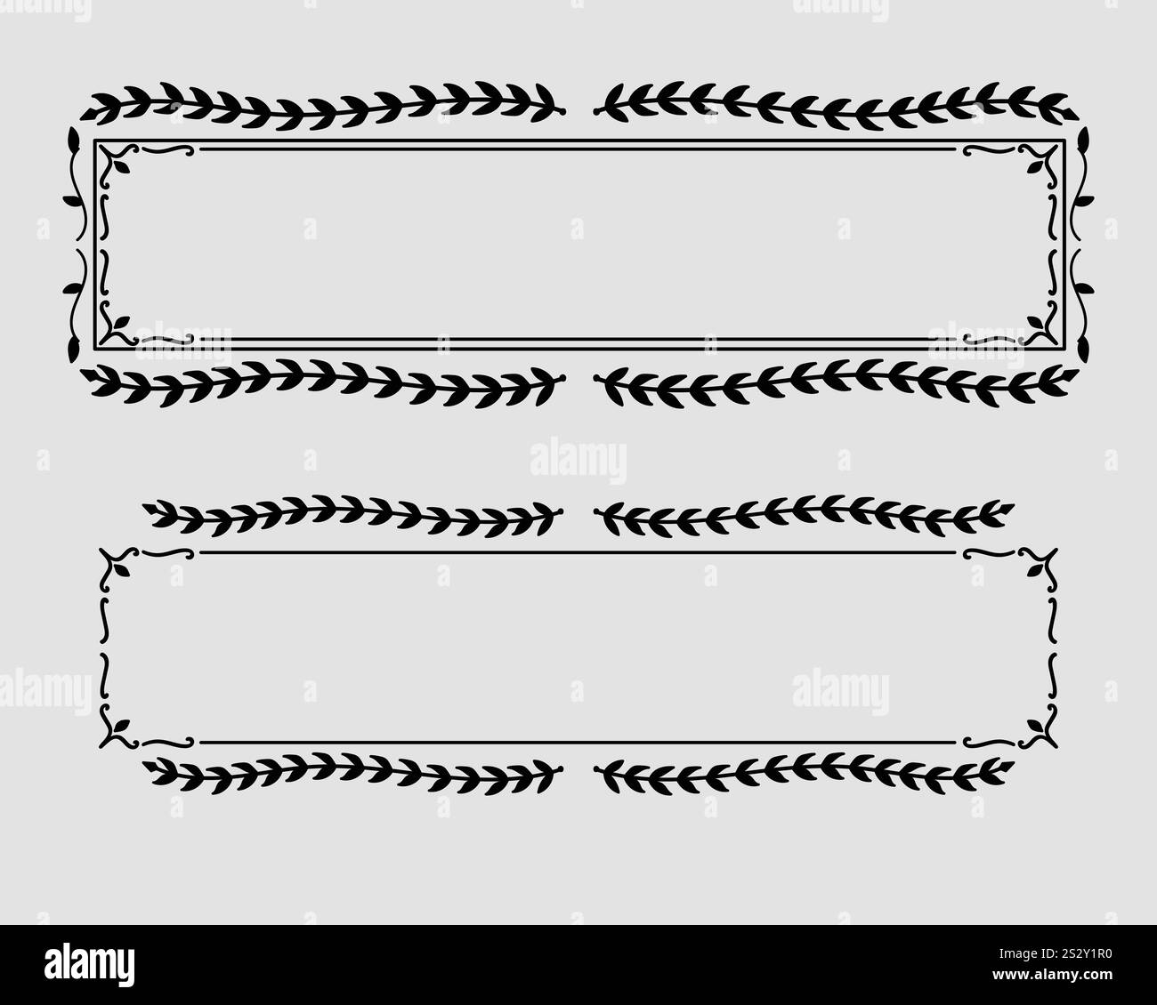 Rectangle horizontal doodle branch frame with round leave set. Vector ...