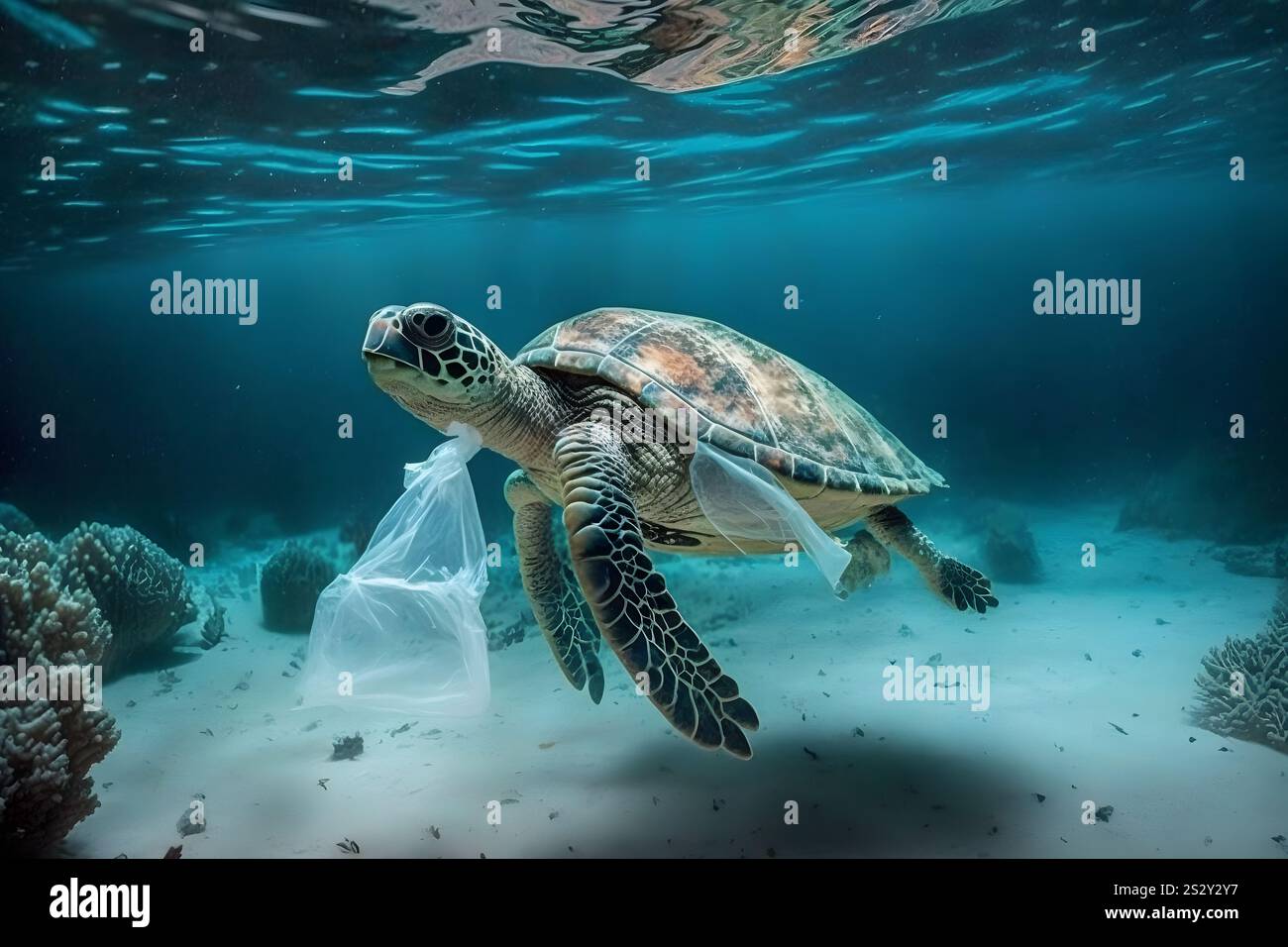 Underwater concept of global problem with plastic rubbish floating in ...