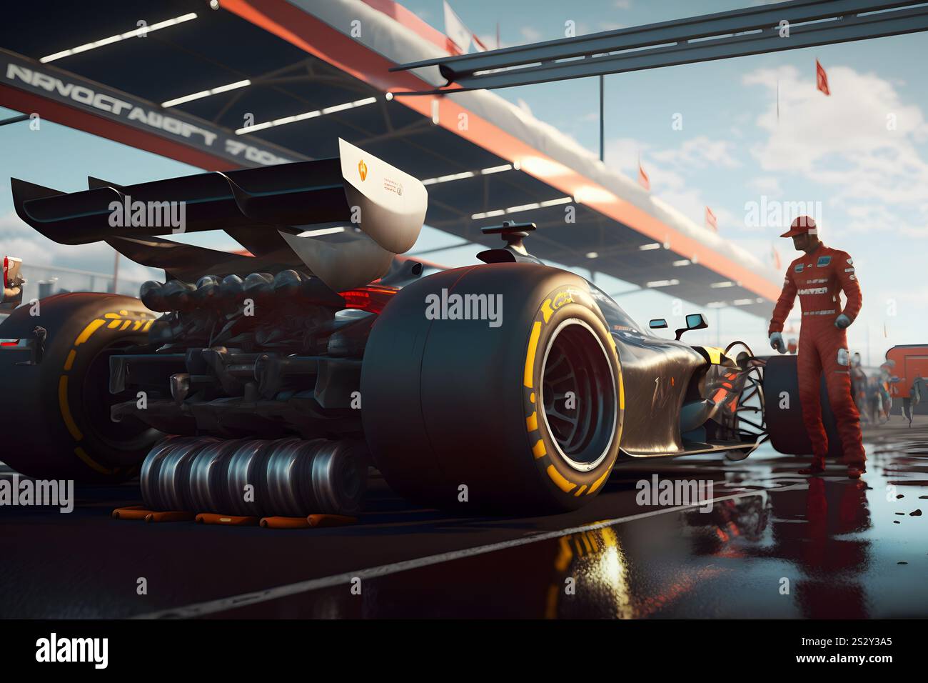 pit stop workers and engineers maintaining technical service for a ...