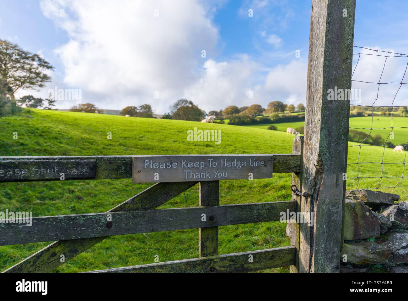 A sign on a gate to a field in Exmoor National Park asking walkers and ...
