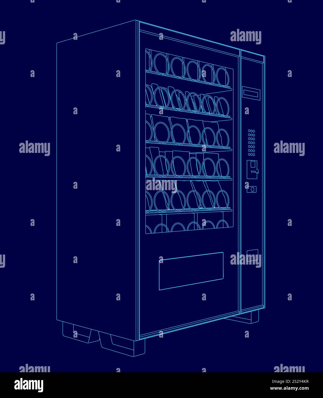 Vending machine with a blue background. The vending machine is full of ...