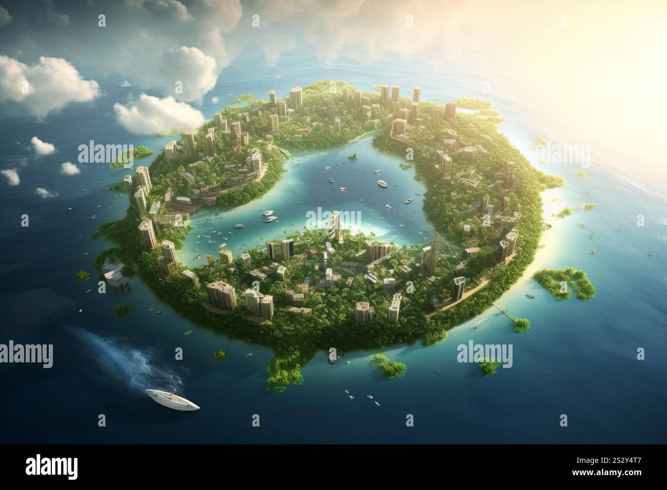 Ecology island in ocean. Air solar sky. Generate Ai Stock Photo - Alamy