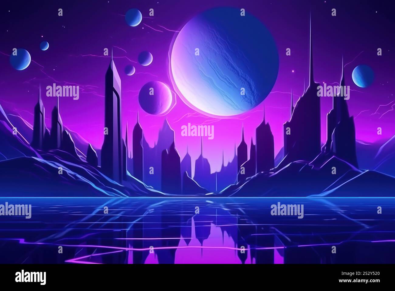 Futuristic cyber city. Neon light. Generate Ai Stock Photo - Alamy