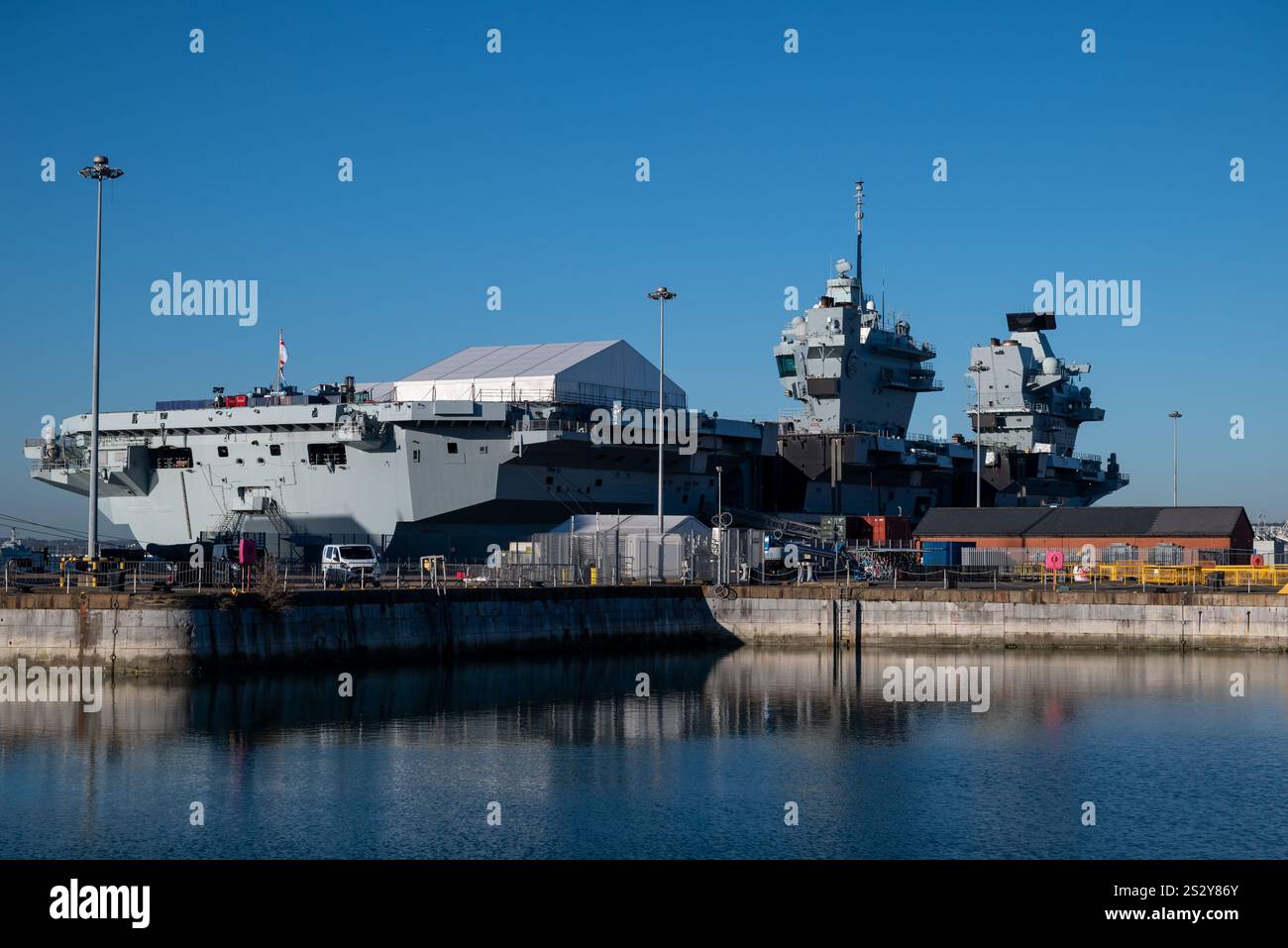 The British aircraft carrier HMS Prince of Wales in Portsmouth naval ...