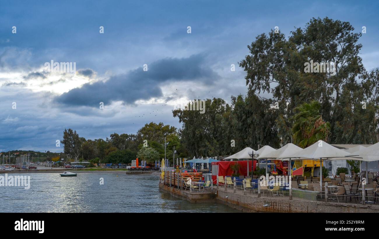 View of harbour in Megalo Pefko (Nea Peramos), Greece Stock Photo - Alamy