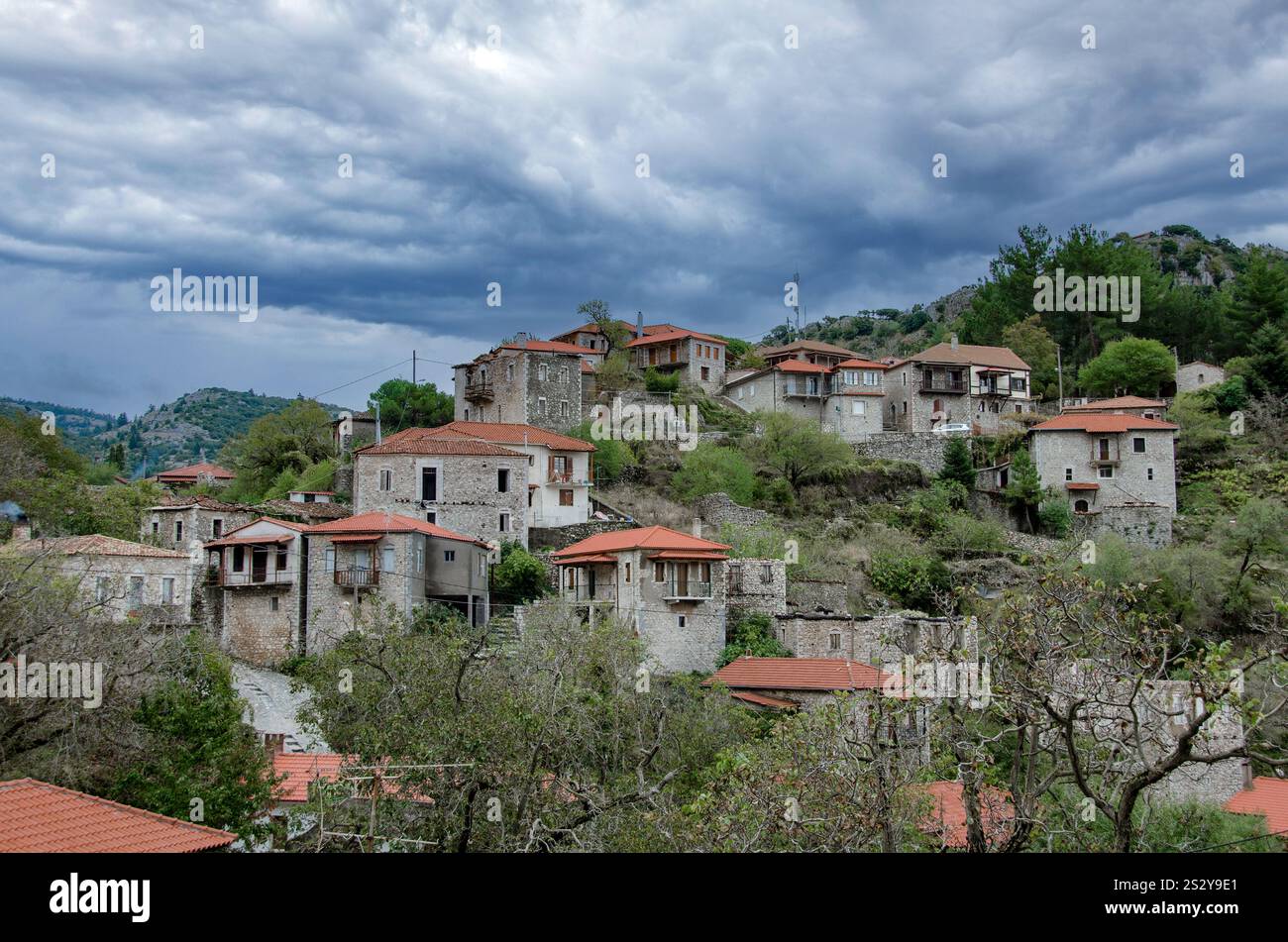 View of Stemnitsa village on Menalo mountain.Peloponnese, Greece Stock ...
