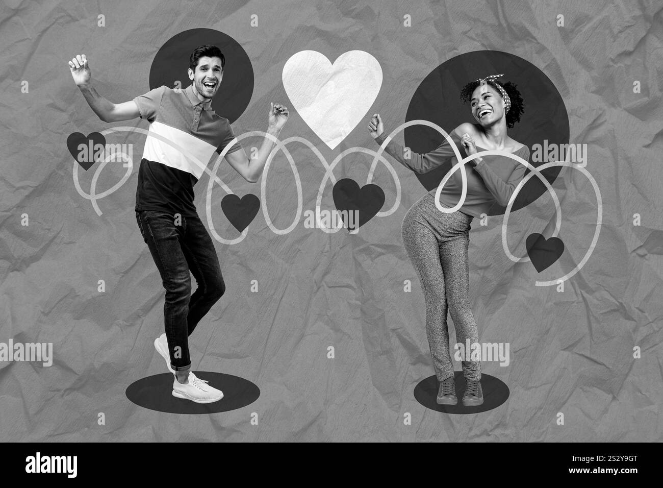 Creative abstract collage picture of two overjoyed excited people black ...