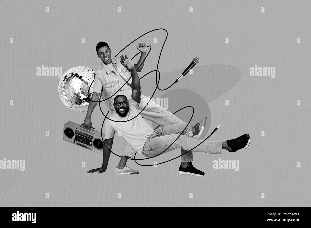 Collage 3d image of pinup pop retro sketch of happy smiling guys having ...