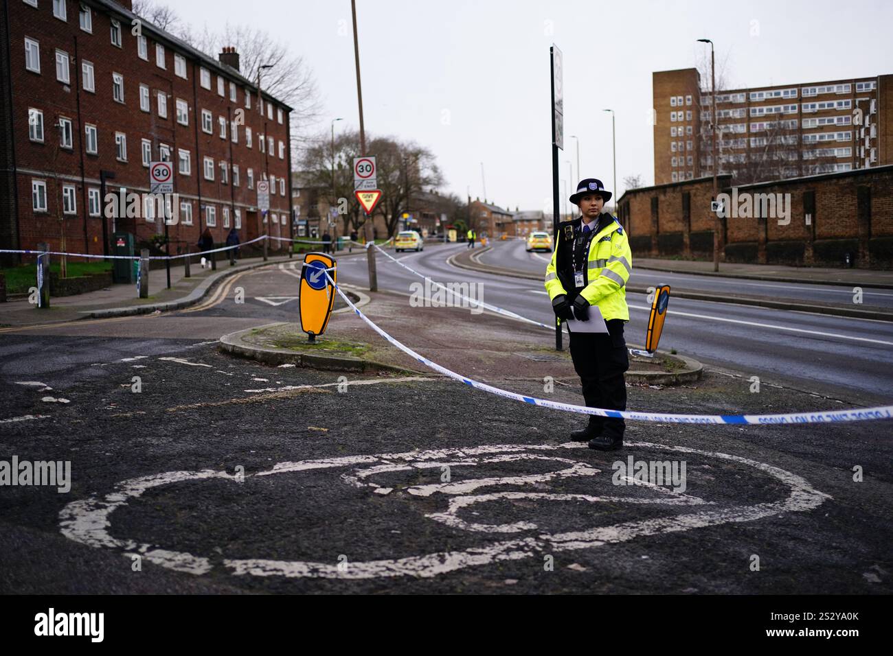 A police officer on Woolwich Church Road in Woolwich, south London ...