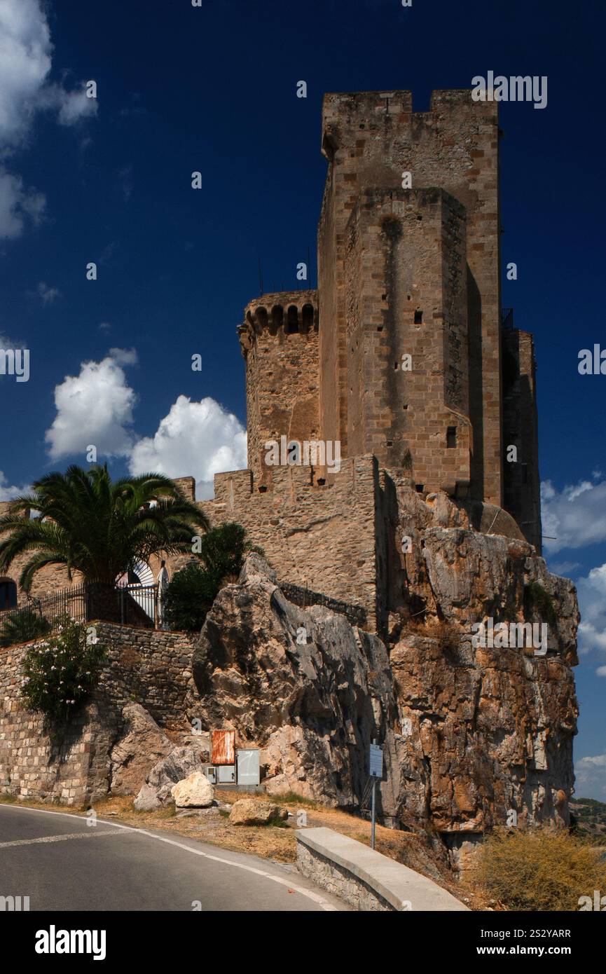 Restored medieval Castle of Roseto, above the Ionian Sea at Roseto Cap ...