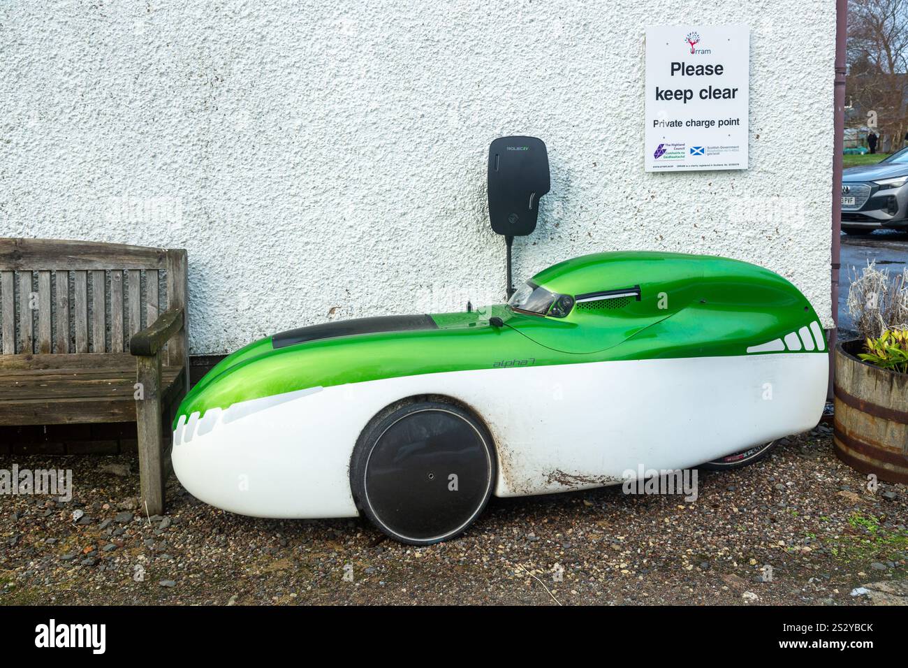 A velomobile alpha 7 bicycle is a human-powered vehicle with an enclosed body / shell Stock ...