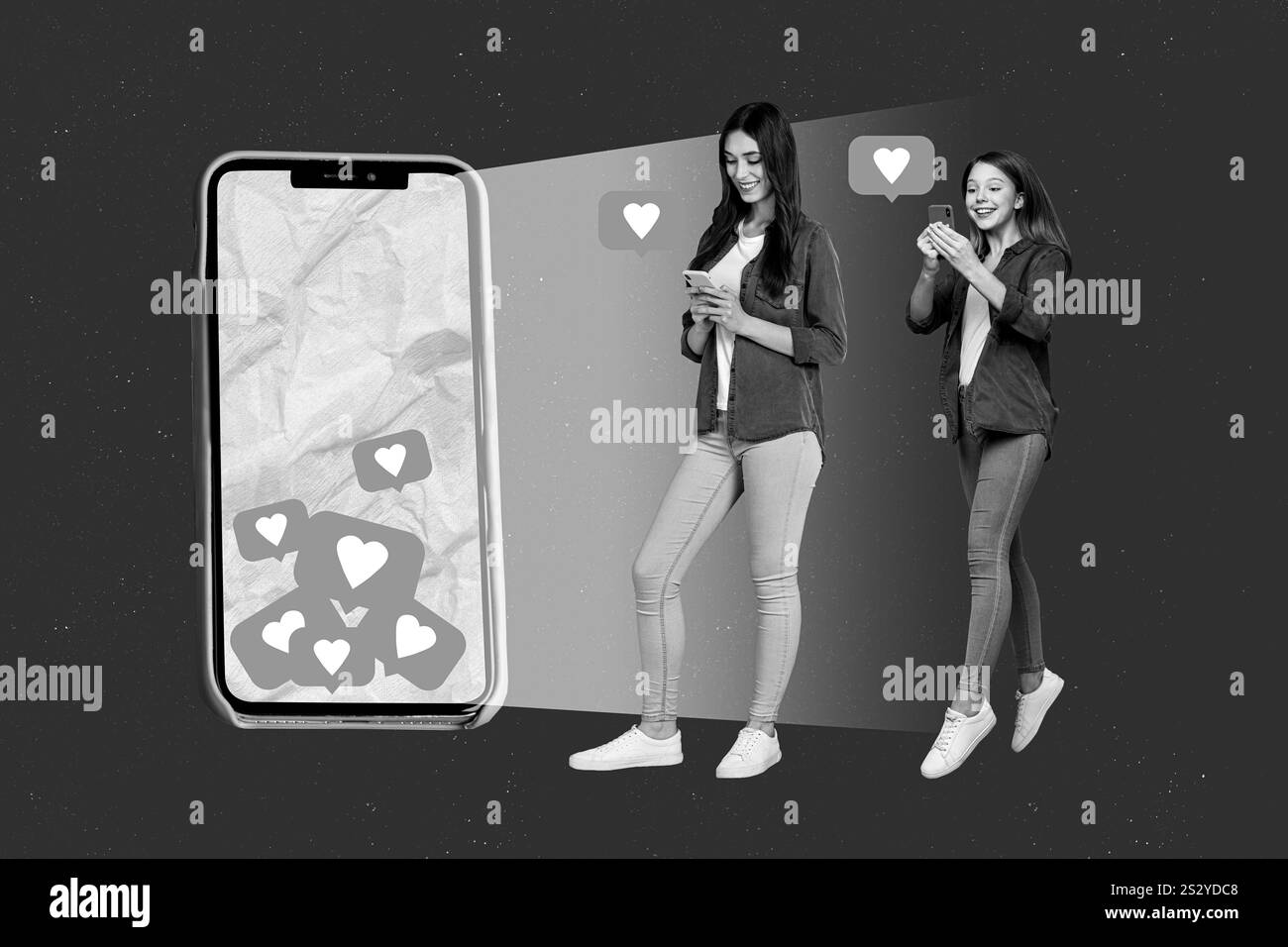 Creative 3d photo collage artwork graphics painting of two girlfriends ...