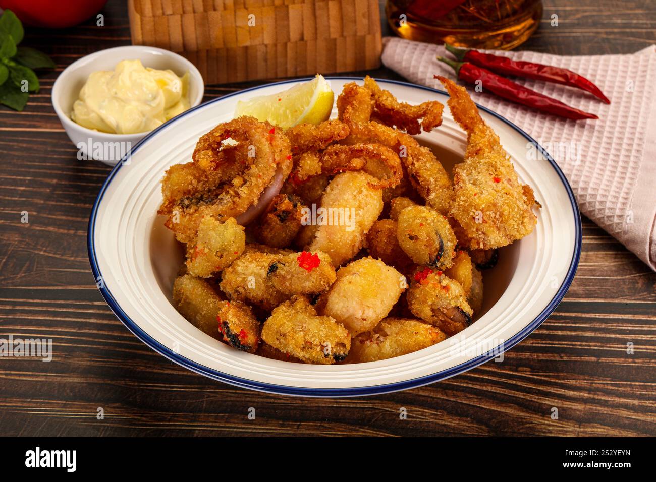 Fritto misto - deep fried seafood mix - calamari, prawn, fish, mussels ...