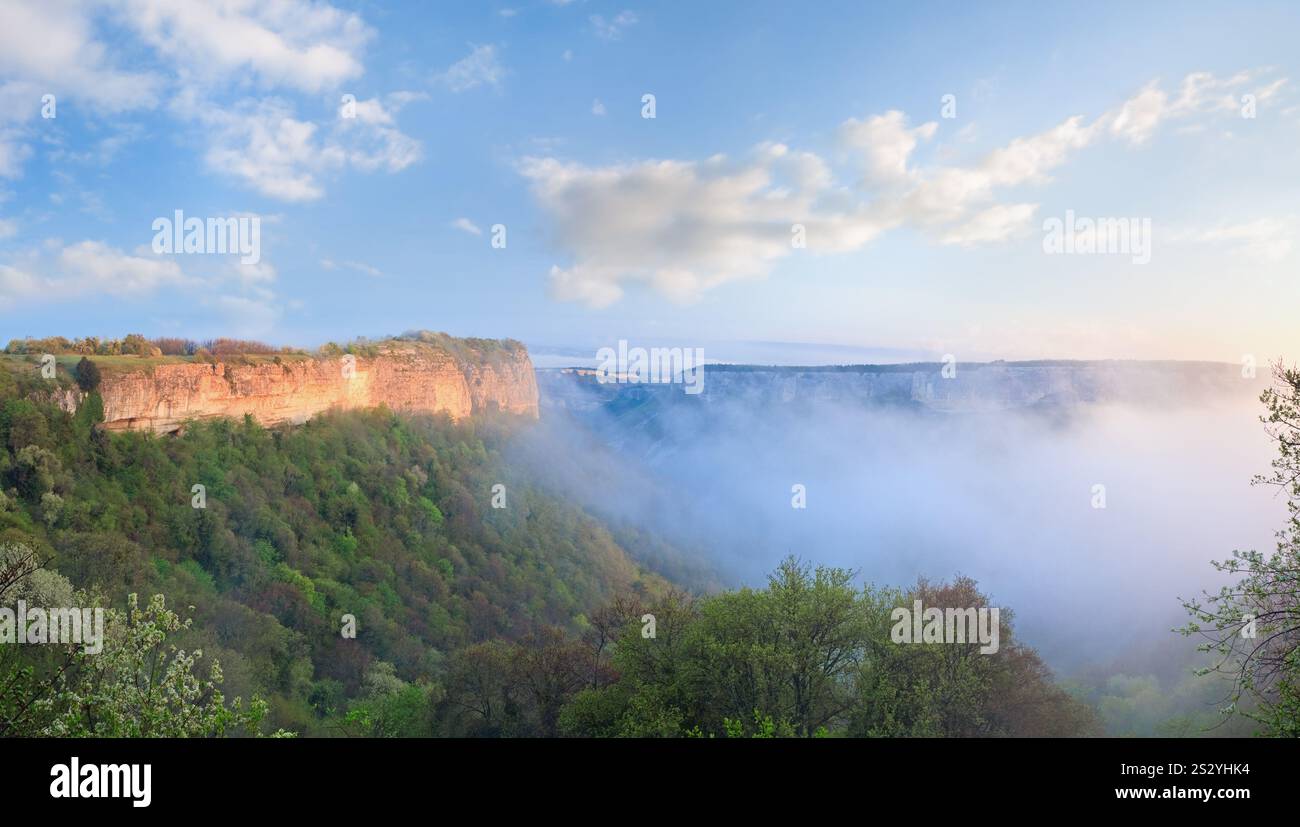 Misty view from top of Mangup Kale - historic fortress and ancient cave ...