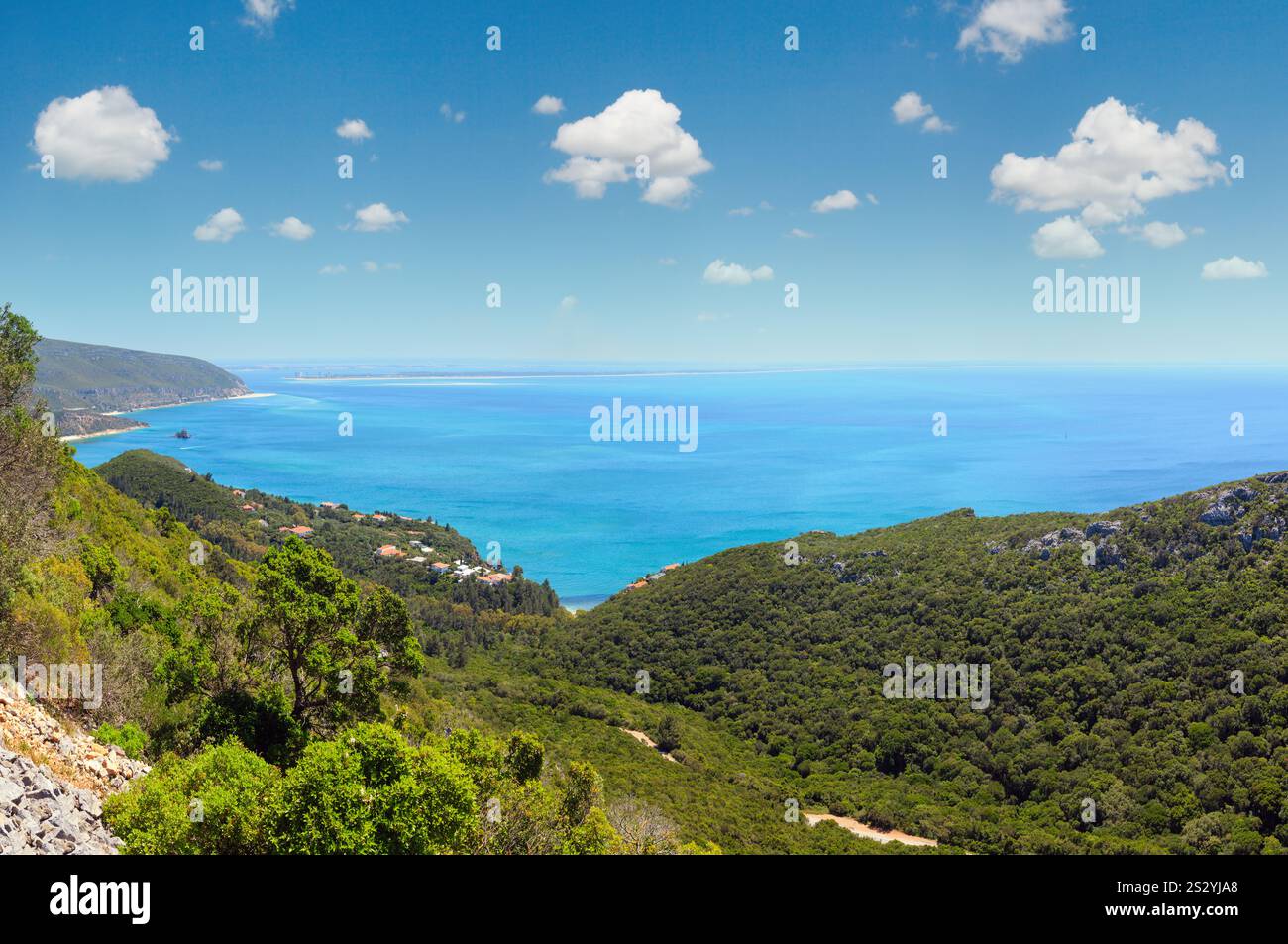 Summer sea coast landscape. View from Nature Park of Arrabida in ...