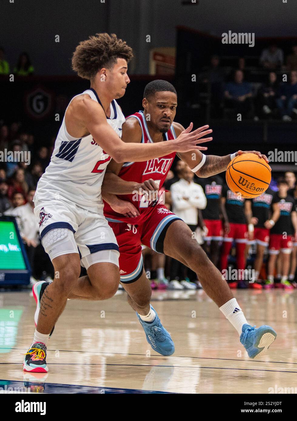 Moraga CA, U.S.A. January 07 2025 Loyola forward Caleb Stone-Carrawell (25)drives to the hoop ...