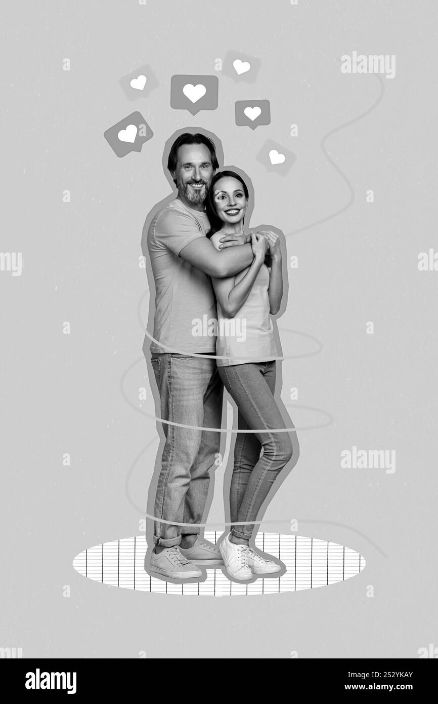 Creative photo 3d collage artwork poster of two people hug cuddle enjoy ...
