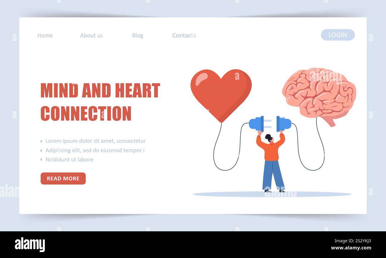 Heart and Brain Balance. Landing page template. Woman connect heart ...