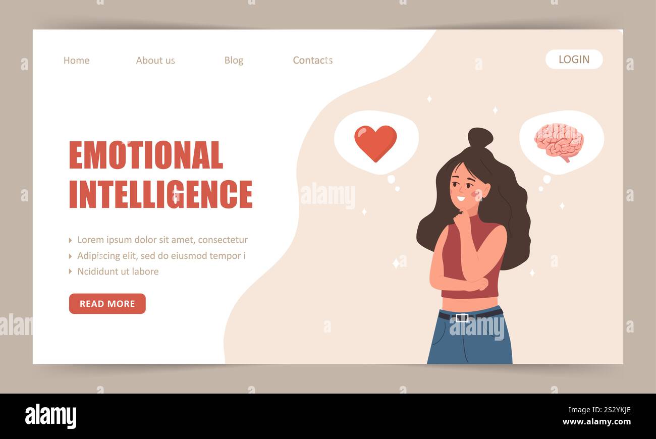 Emotional intelligence. Landing page template. Young woman choosing ...