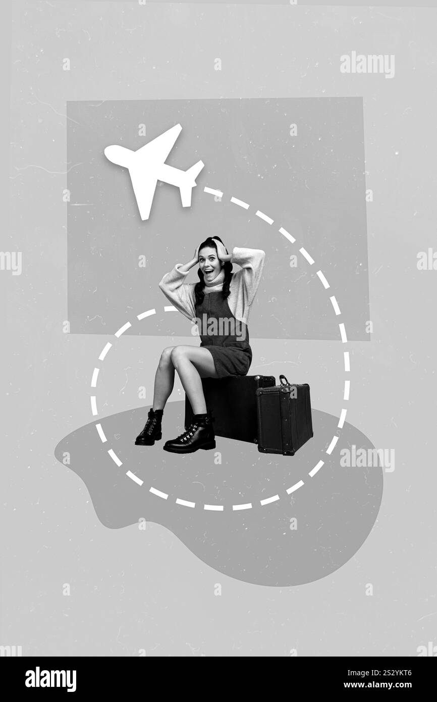 Creative photo 3d collage artwork poster postcard of funky crazy girl ...