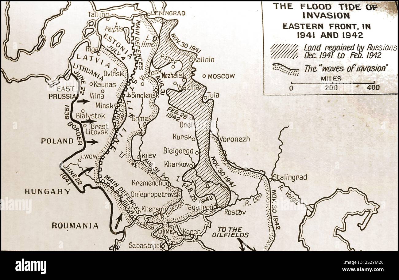A 1940's WWII map showing movements on the Eastern Front. --- Eine ...