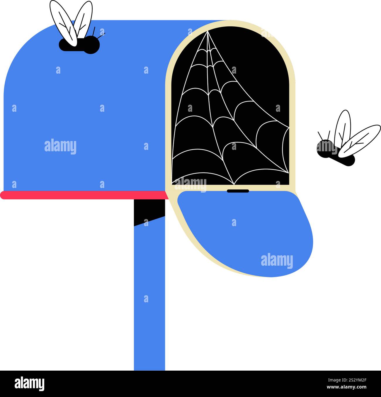 Empty Mailbox With Spider Webs And Flies In Flat Vector Illustration ...