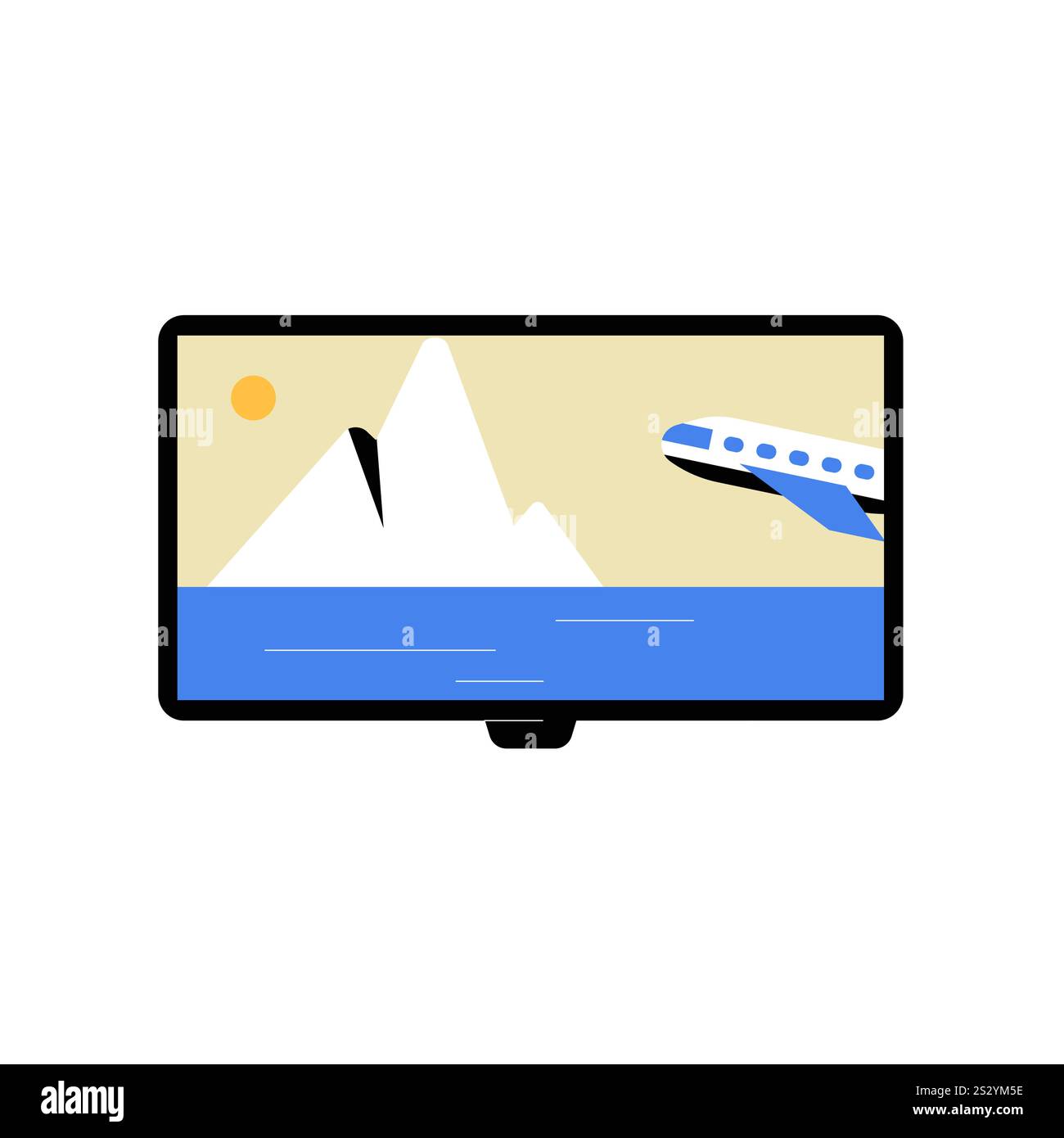 Airplane And Iceberg On TV Screen In Flat Vector Illustration ...