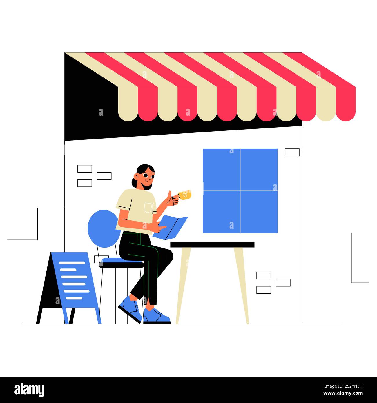 Woman sitting in chair cafe outdoors Stock Vector Images - Alamy