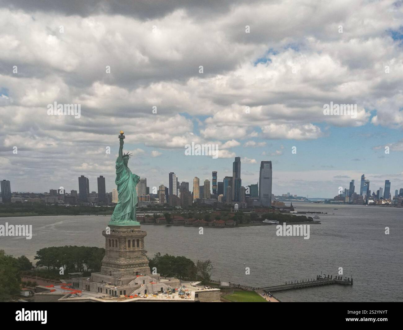 Panoramic aerial view Statue of Liberty in New York City, NY, USA. The ...