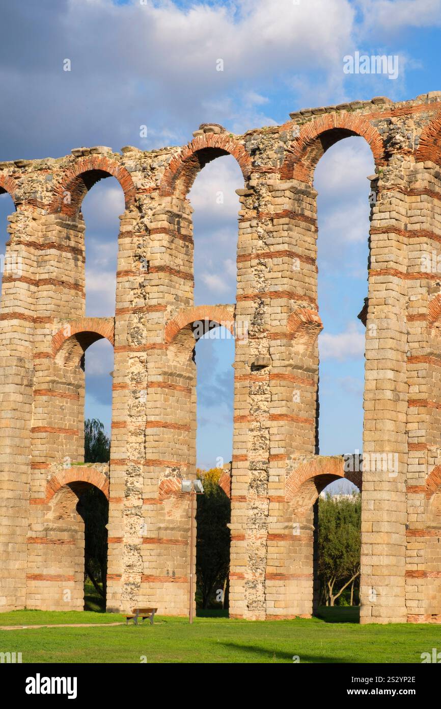 Detail of the arches of the Los Milagros aqueduct in Merida, Spain ...
