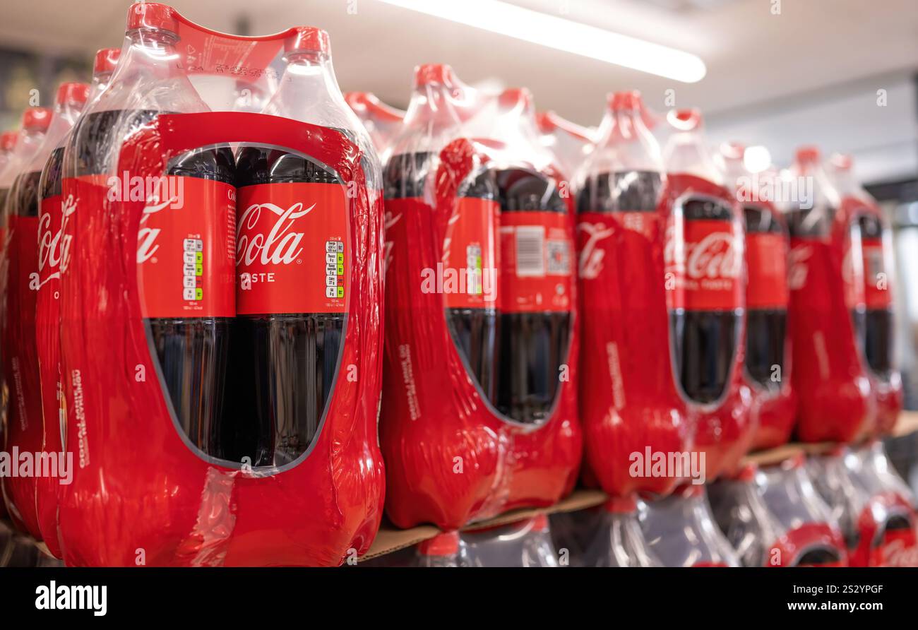 Poznan, Poland - 28 June 2024: Coca Cola bottles pack in supermarket ...