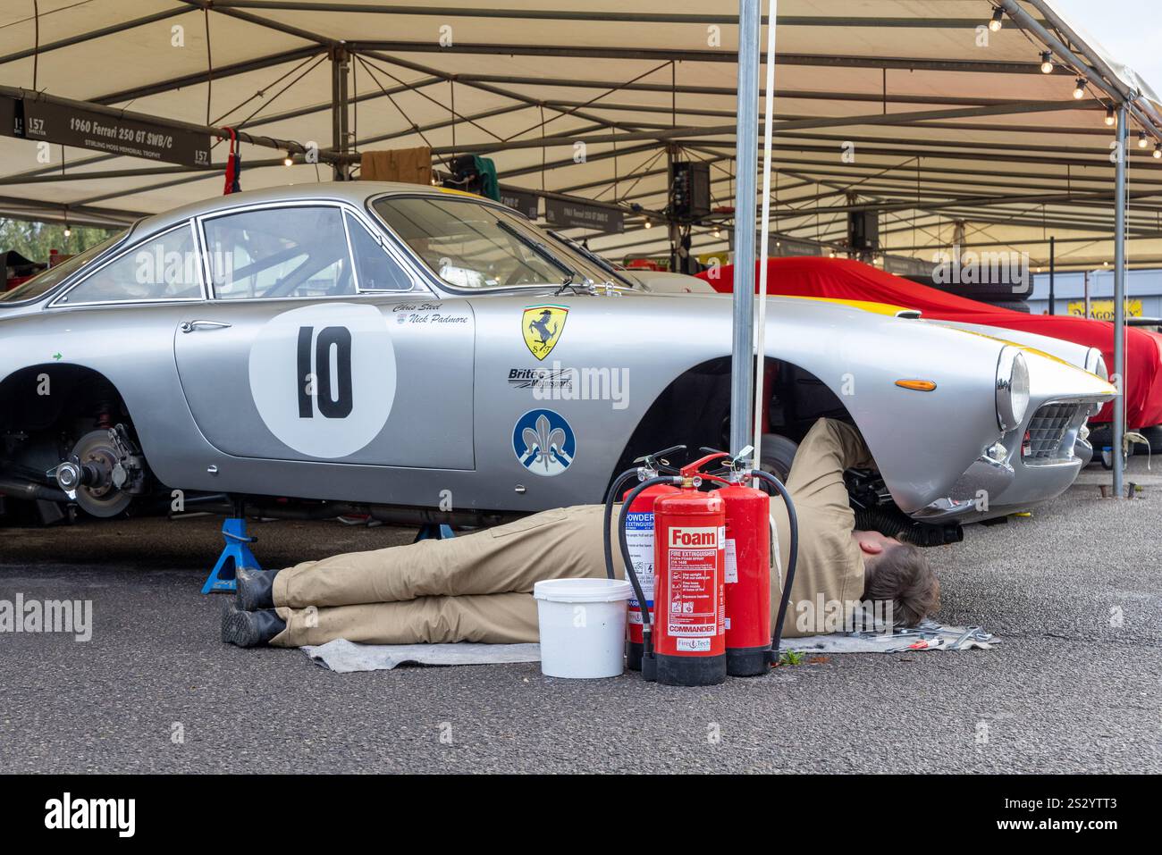 Padmore / Stahl 1961 Ferrari 250 GT Lusso in the paddock garage before ...
