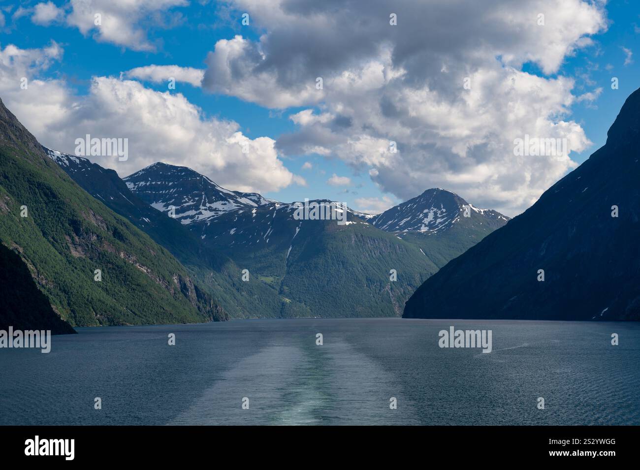 The large wake of a cruise ship, sailing through a majestic norwegian ...