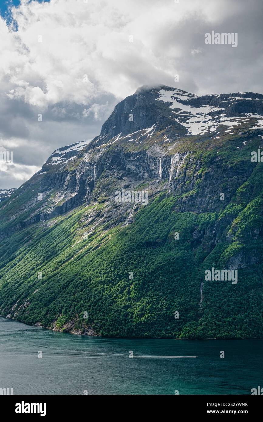 The beautiful Geiranger Fjord, a well known travel destination for ...