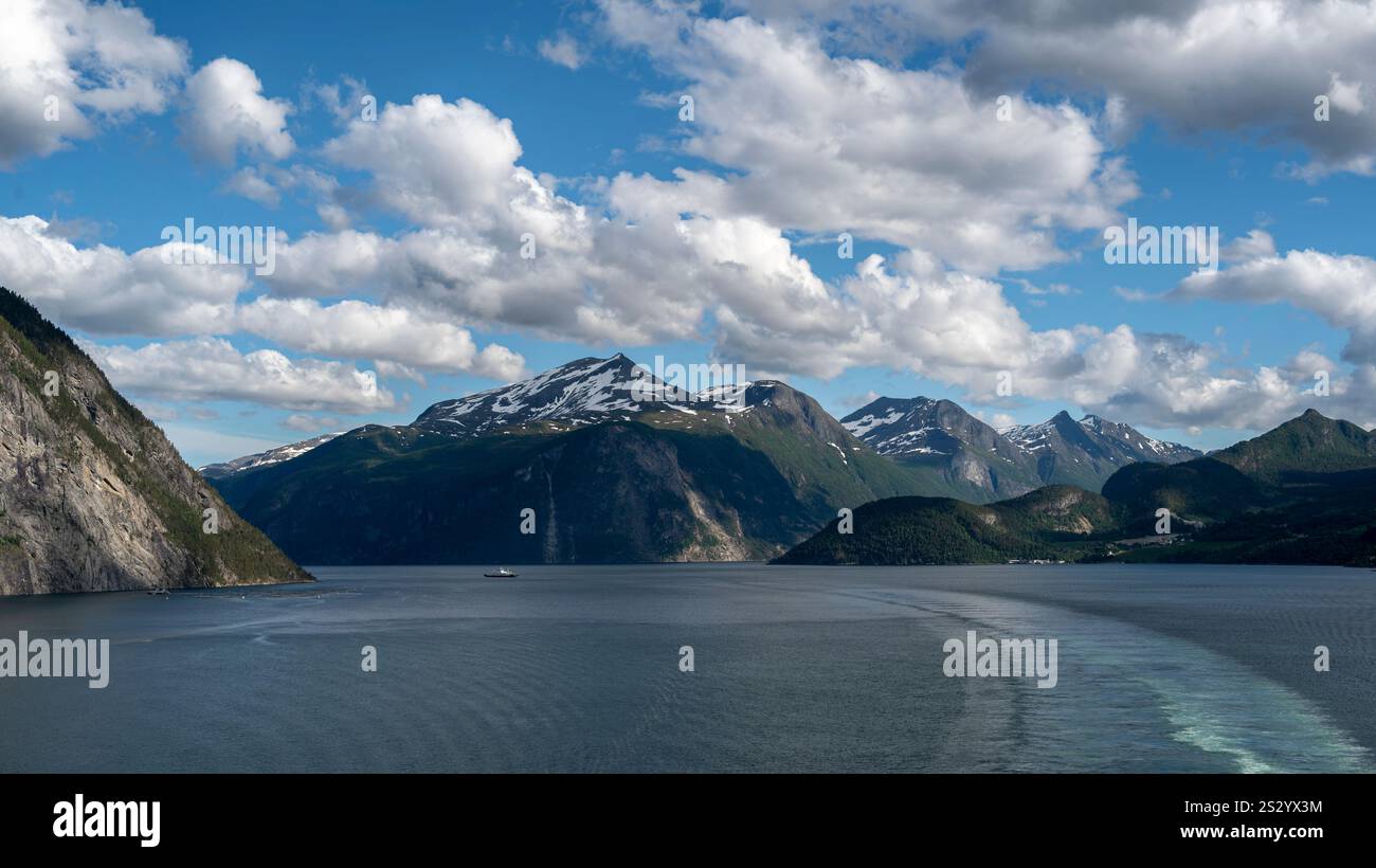 The large wake of a cruise ship, sailing through a majestic norwegian ...