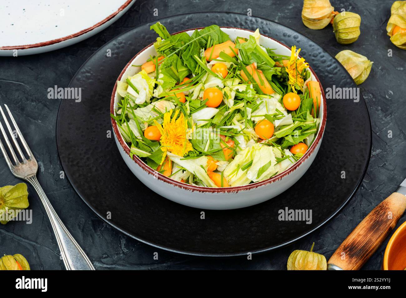 Simple and tasty dishes from wild plants. Green cooking Stock Photo - Alamy
