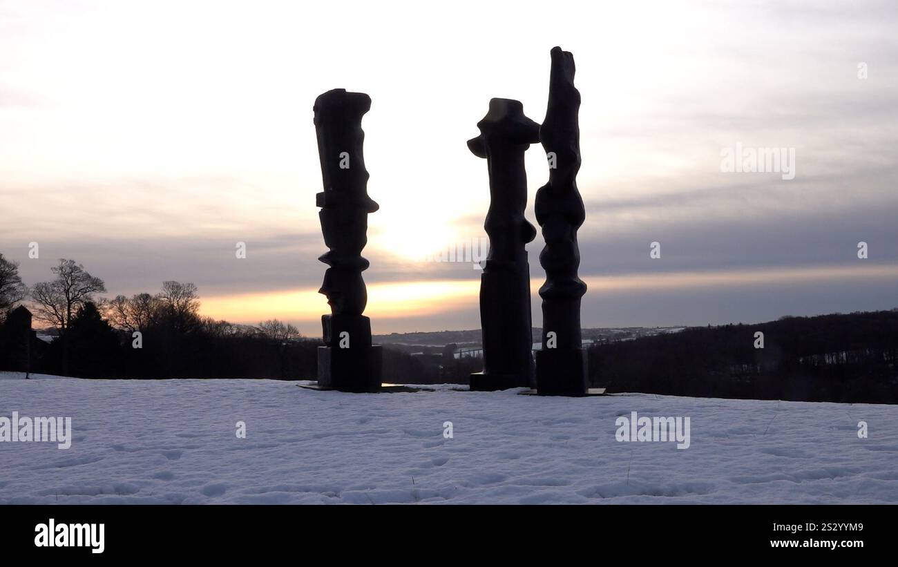 Screengrab taken from PA Video of sculptures in the snow at Yorkshire ...