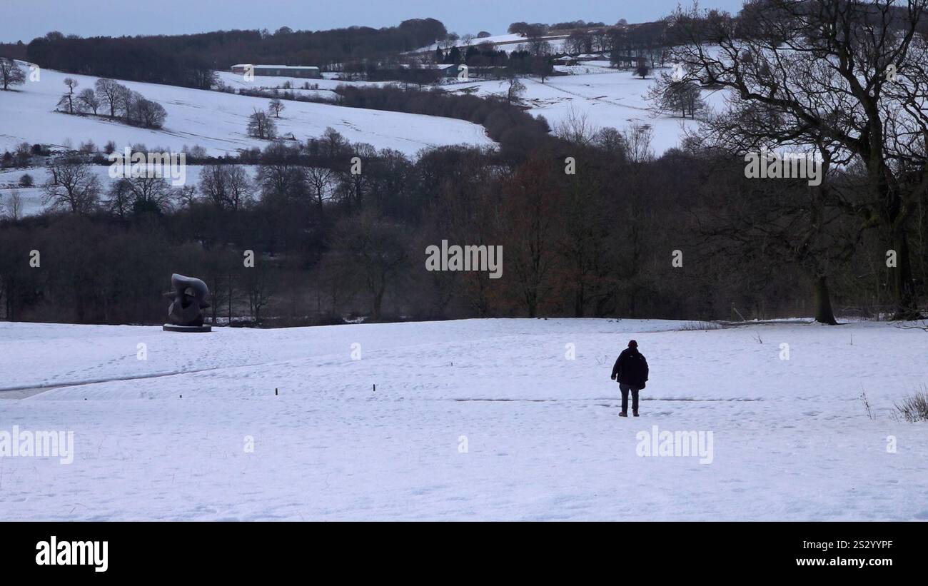 Screengrab taken from PA Video of sculptures in the snow at Yorkshire ...