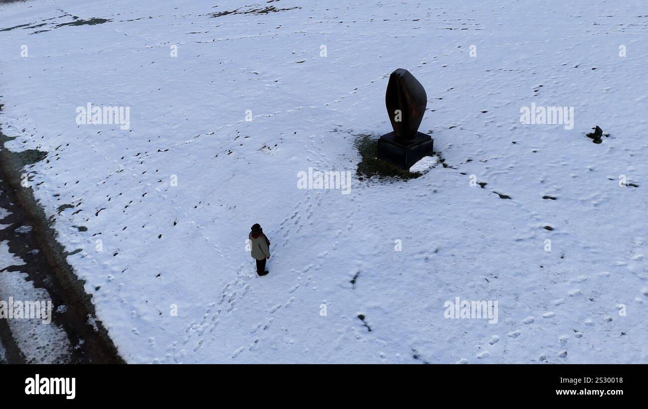 Screengrab taken from PA Video of sculptures in the snow at Yorkshire ...