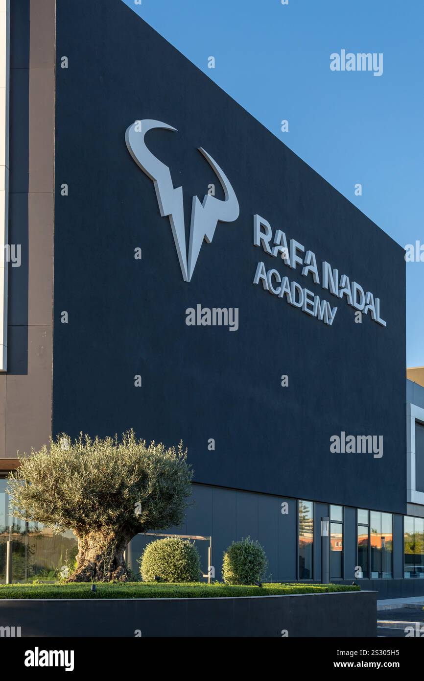 Manacor, Spain; october 11 2024: Main facade of the Rafa Nadal Sports ...