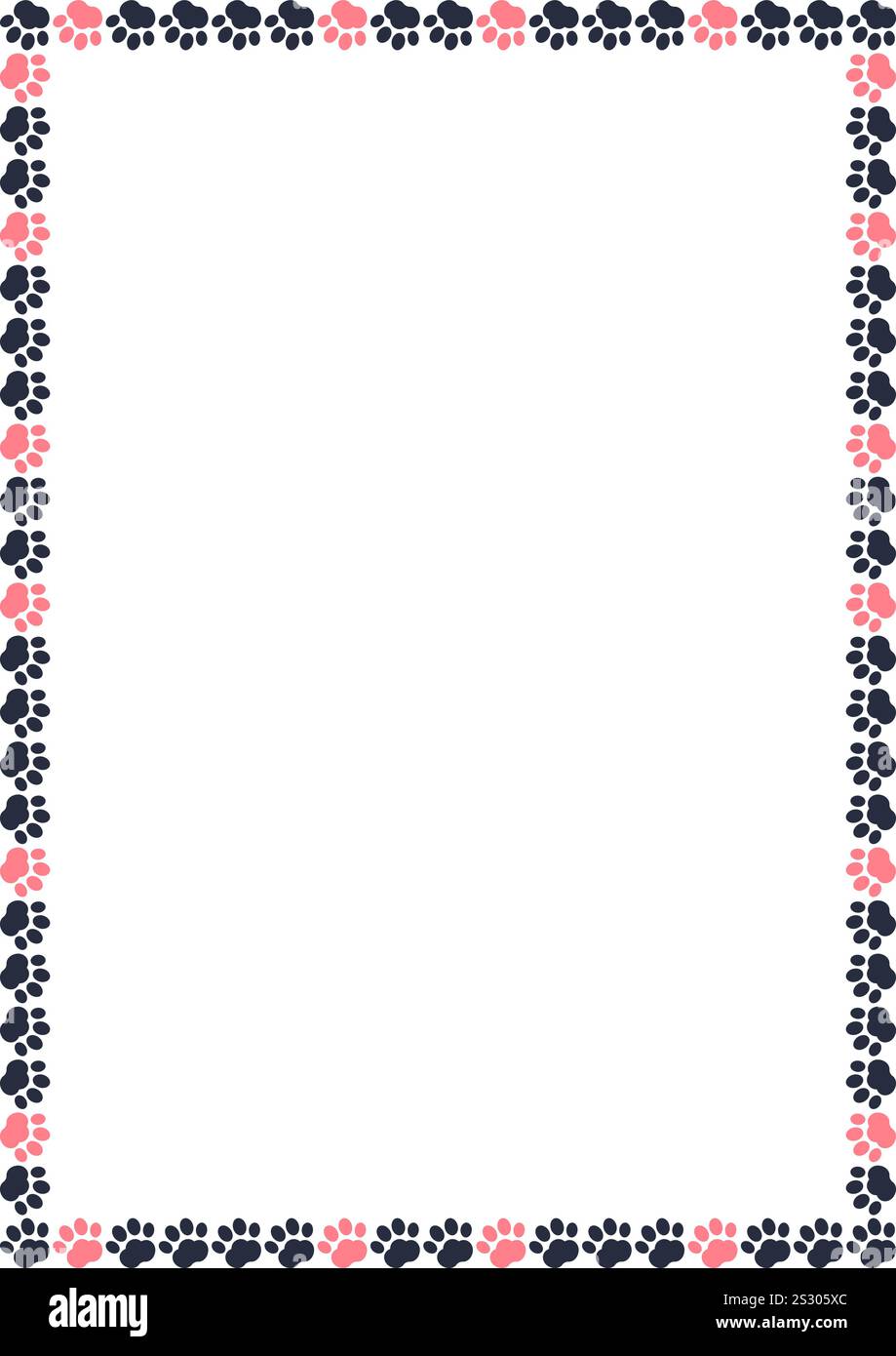 Pink animal paw prints on white background border. Cat pawprint with ...