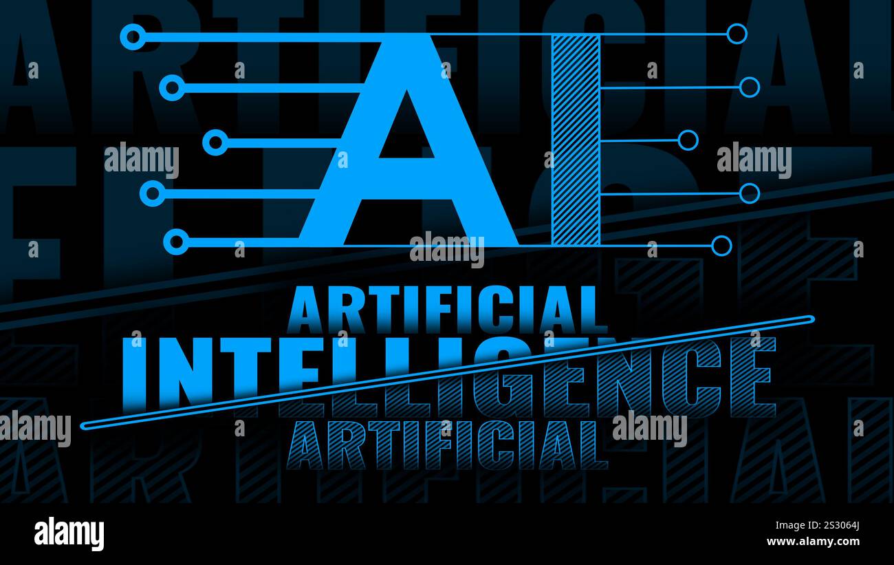 Artificial Intelligence lettering - modern technology logo blue design ...