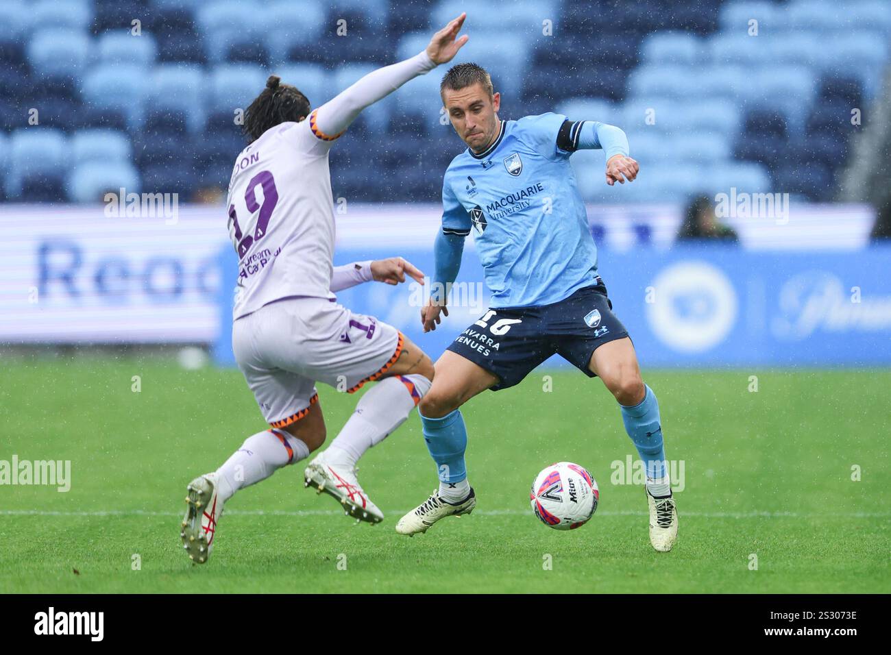 Sydney, Australia. 08th Jan, 2025. Joel King of Sydney FC is challenged ...