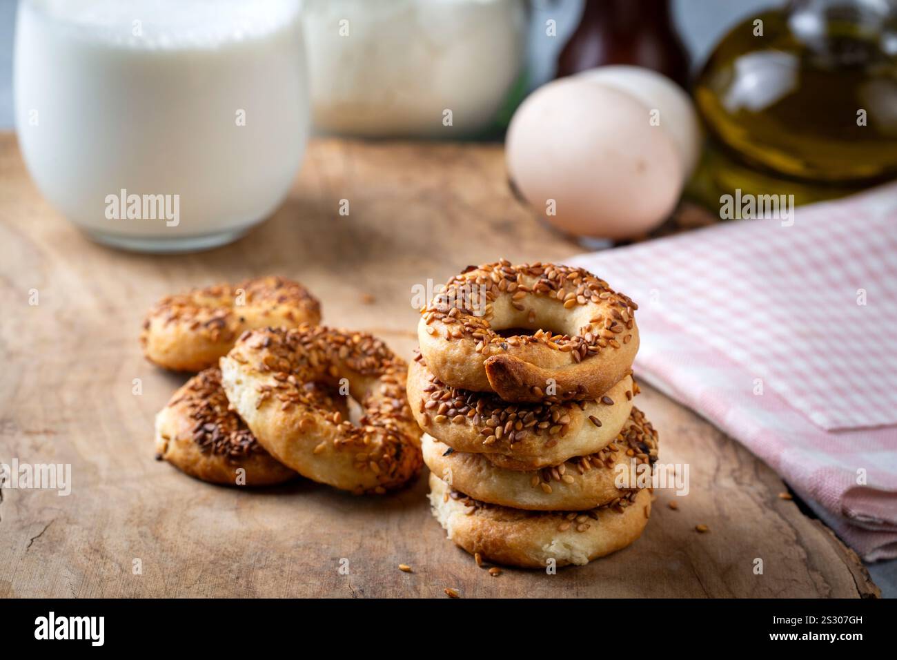 Turkish Bagel with sesame seeds or salty ring cookies. Turkish name ...