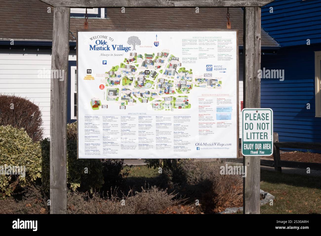 Welcome to Old Mistick Village map at the entrance showing the ...