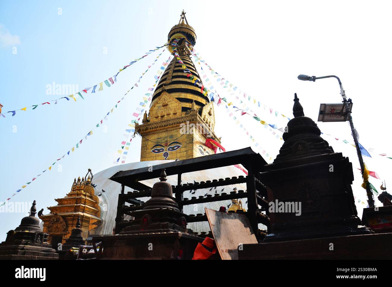 Swayambhunath ancient stupa or Swayambhu antique chedi pagoda in Monkey ...