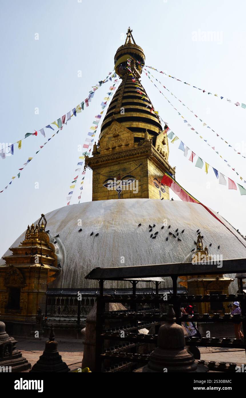 Swayambhunath ancient stupa or Swayambhu antique chedi pagoda in Monkey ...